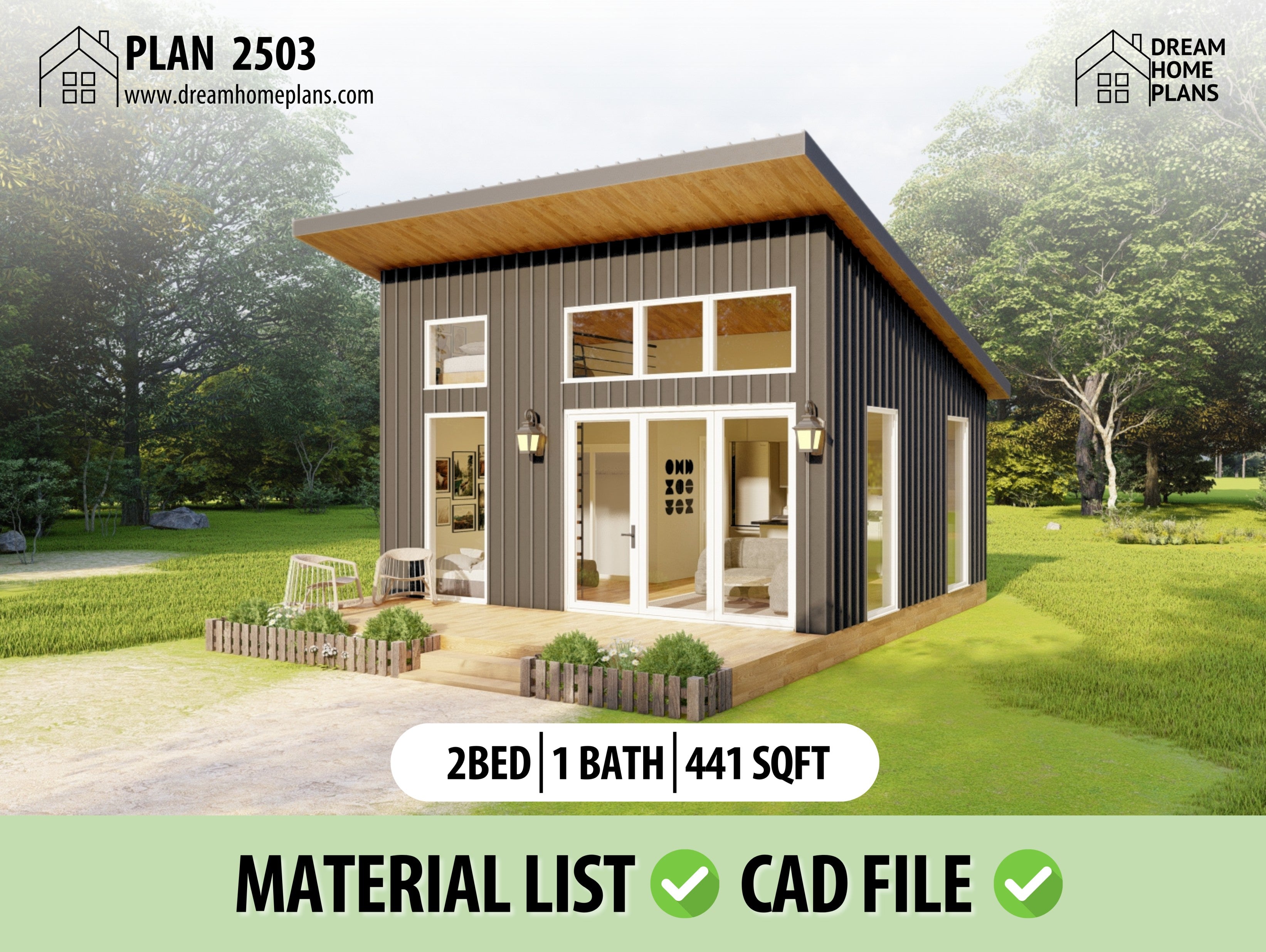 Tiny House Plan 2503 - Modern 21' x 21' Cabin – Dream Home Plans