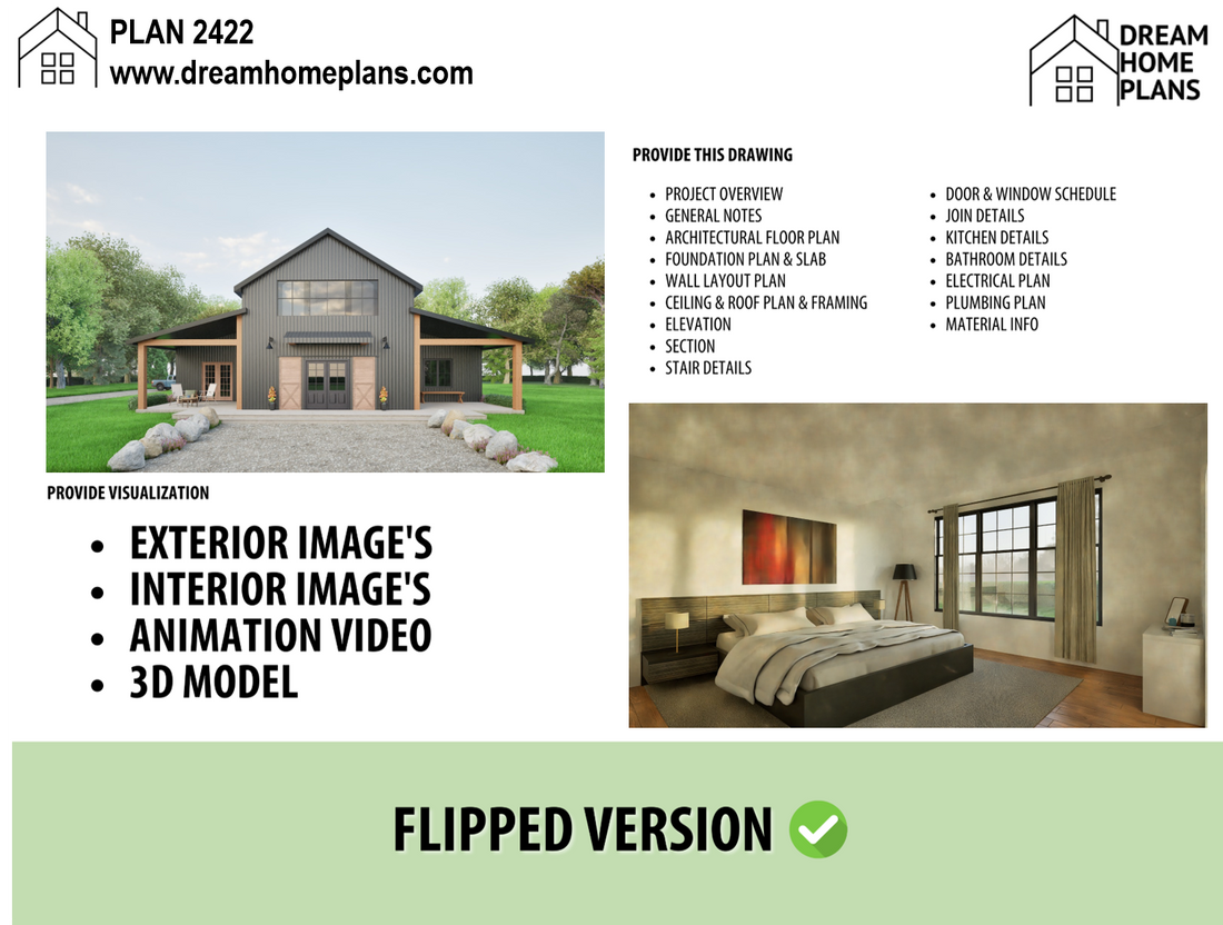 Plan 2422 | Luxurious Barndominium Blueprint – Dream Home Plans
