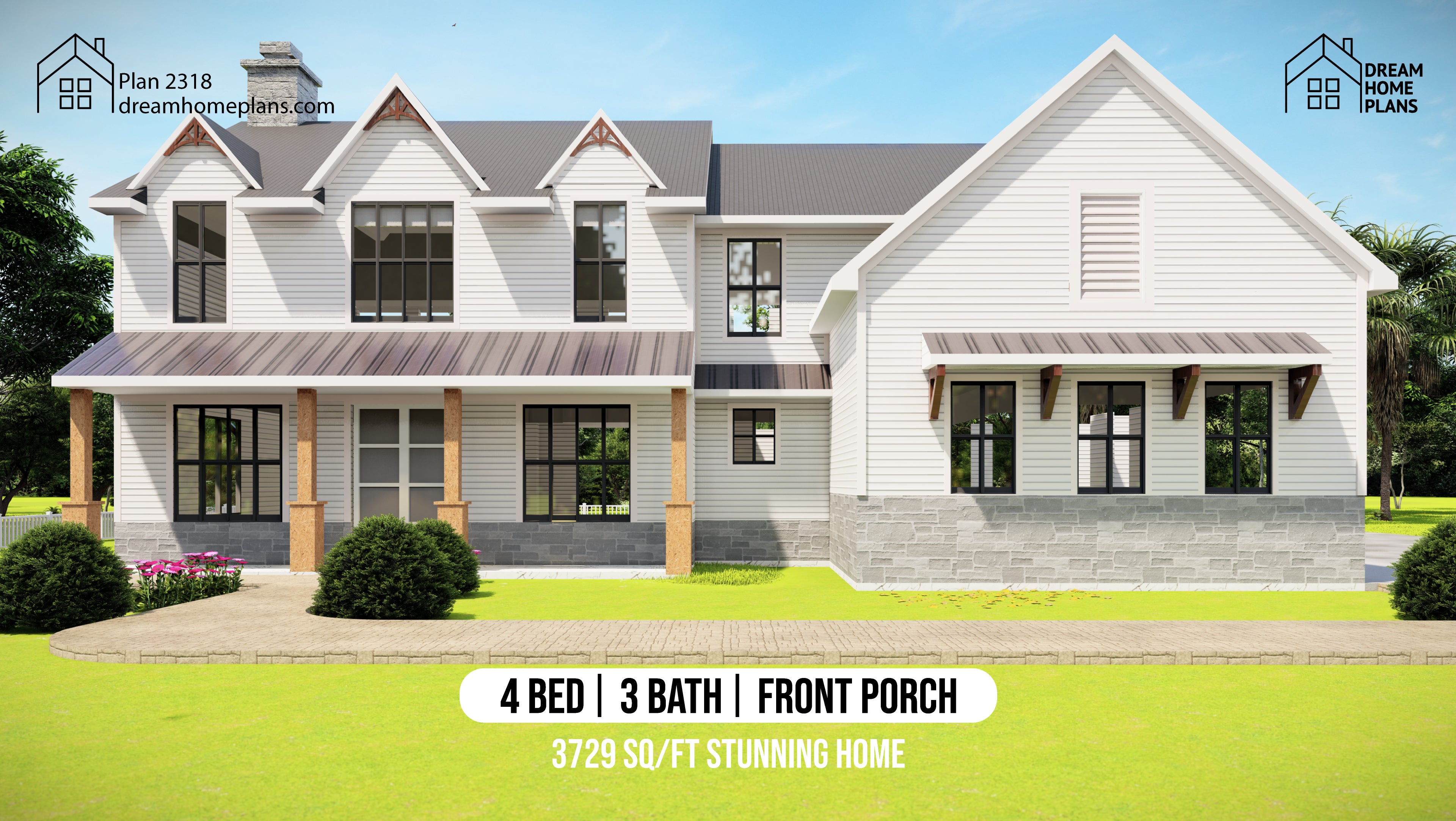 Classic Two-Story Farmhouse Plan | 3,739 Sq Ft, 4 Bedrooms – Dream Home Plans